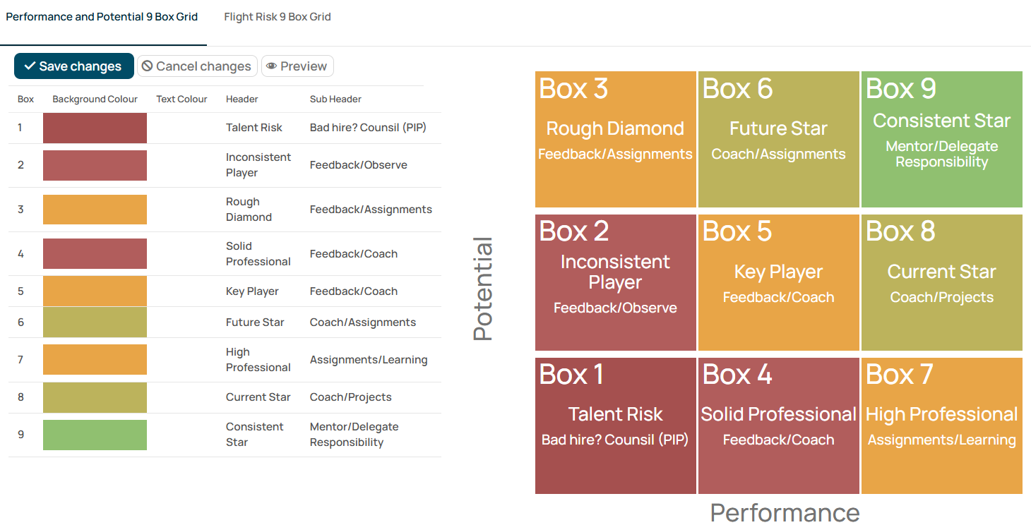 Nine box grid configuration (full Talent Management module) – Ciphr